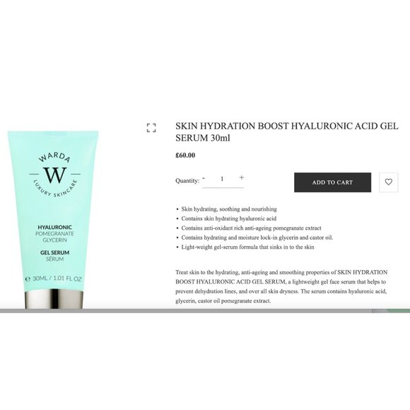 Warda Luxury Skincare HYALURONIC Skin Hydration Boost Gel Serum 1.01 fl ...